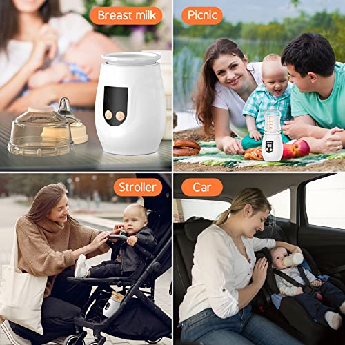 Baby Bottle Warmer for Breastmilk with 5 Adapters, Quick Heating Portable Bottle Warmer Rechargeable Travel Bottle Warmer with 5-Temperature Real-time Display & Beep Prompts, Baby Brew Bottle Warmer