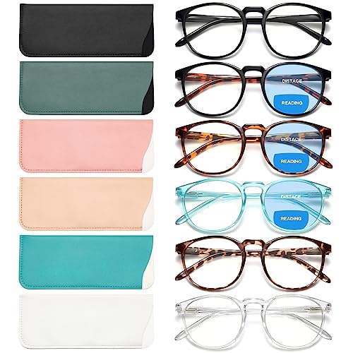 GIBLOGO Stylish 3 Pack Bifocal Reader+3 Pack Reading Glasses for Women Men - Blue Light Blocking Computer Readers - Ease Dry Eyes（mix01 1.50）