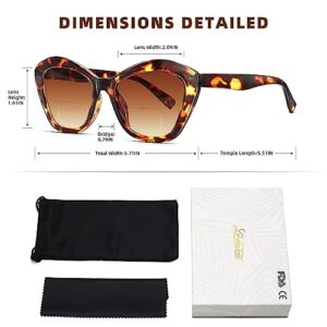 LADEESSE 3 Pack Bifocal Reading Sunglasses for Women Fashion Cateye Sun Readers Outdoor Reading Glasses UV400 +1.5 Protection