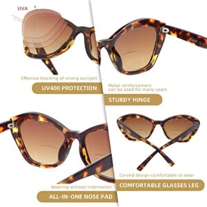 LADEESSE 3 Pack Bifocal Reading Sunglasses for Women Fashion Cateye Sun Readers Outdoor Reading Glasses UV400 +1.5 Protection