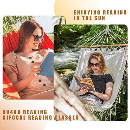 LADEESSE 3 Pack Bifocal Reading Sunglasses for Women Fashion Cateye Sun Readers Outdoor Reading Glasses UV400 +1.5 Protection