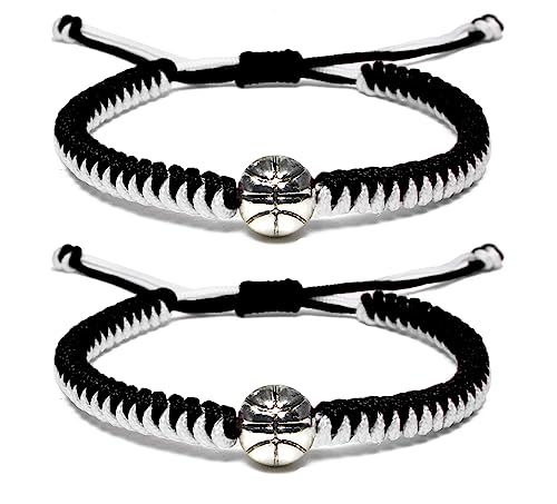 MANYC Basketball Bracelets Adjustable for Boys, Girls, and Adults Handmade Gifts for Basketball Players (Black white 2PCS)