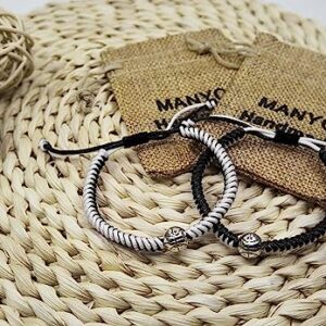 MANYC Basketball Bracelets Adjustable for Boys, Girls, and Adults Handmade Gifts for Basketball Players (Black white 2PCS)