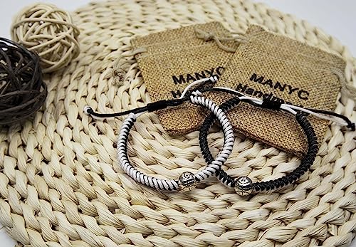 MANYC Basketball Bracelets Adjustable for Boys, Girls, and Adults Handmade Gifts for Basketball Players (Black white 2PCS)