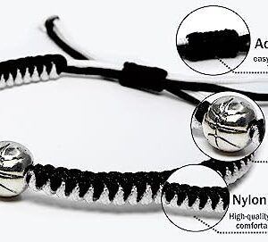 MANYC Basketball Bracelets Adjustable for Boys, Girls, and Adults Handmade Gifts for Basketball Players (Black white 2PCS)