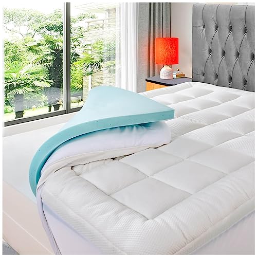 NEXHOME PRO Dual Layer 3 Inch Memory Foam Mattress Topper Queen, 2 Inch Cooling Gel Memory Foam Plus 1 Inch Bamboo Pillow Top Cover Mattress Pad, Soft Support for Back Pain Relief