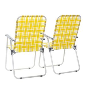 AFFAVON Webbed Patio Lawn Folding Up Beach Chairs 2 Packs Lightweight, Sturdy, Comfortable, Portable, and Stylish Outdoor Chair for Yard, Garden，Camping, Sports and Beach (Yellow)