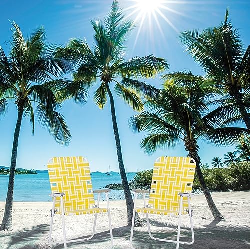 AFFAVON Webbed Patio Lawn Folding Up Beach Chairs 2 Packs Lightweight, Sturdy, Comfortable, Portable, and Stylish Outdoor Chair for Yard, Garden，Camping, Sports and Beach (Yellow)