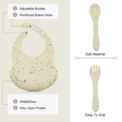 SILI FACTORY Silicone Baby Feeding Set - Suction Bowl with Lid Toddler Plates,Adjustable Bib Sippy Cup Spoons Forks -Baby Led Weaning Supplies,Baby Plates and Bowls Set for 6+ Months