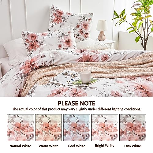 DESIHOM 3 Pieces Floral Duvet Cover Queen Size Light Pink Flower Duvet Covers Set Coquette Spring Duvet Cover with Zipper Comforter Cover Queen Size Pink Bedding Set