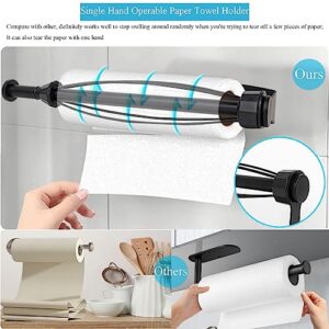 Paper Towel Holder - Under Cabinet Paper Towel Holder for Kitchen, Single Hand Operable Paper Towel Holder Wall Mount with Damping Effect, Adhesive Paper Towels Rolls Rack for Bathroom, Black