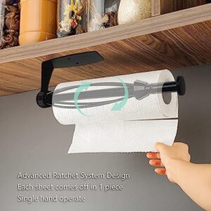 Paper Towel Holder - Under Cabinet Paper Towel Holder for Kitchen, Single Hand Operable Paper Towel Holder Wall Mount with Damping Effect, Adhesive Paper Towels Rolls Rack for Bathroom, Black