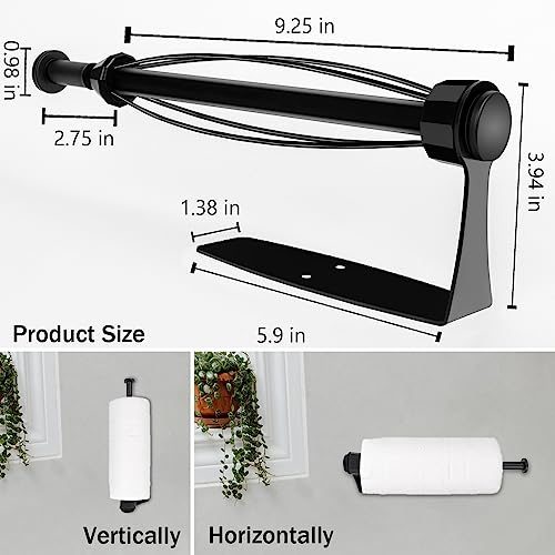 Paper Towel Holder - Under Cabinet Paper Towel Holder for Kitchen, Single Hand Operable Paper Towel Holder Wall Mount with Damping Effect, Adhesive Paper Towels Rolls Rack for Bathroom, Black