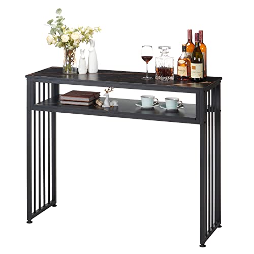 GOLASON Black Bar Table, High Top Pub Tables for Kitchen, Modern Dinning Table with Open Storage Shelf