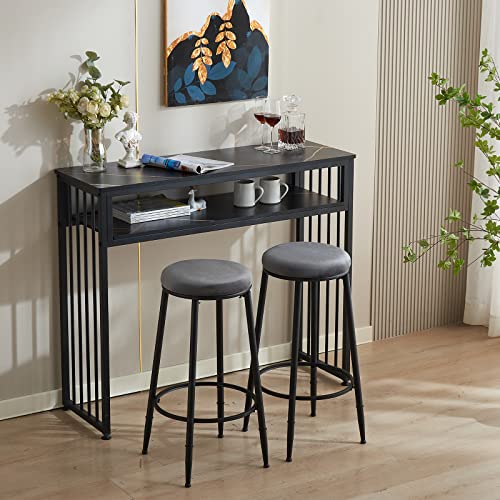 GOLASON Black Bar Table, High Top Pub Tables for Kitchen, Modern Dinning Table with Open Storage Shelf