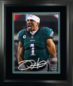 framed jalen hurts facsimile laser engraved signature auto philadelphia eagles 12"x15" football photo hofsm holo