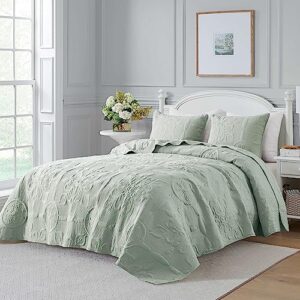 B2EVER Damask Quilt King Size Bedding Sets with Pillow Shams, Boho Lightweight Soft Bedspread Coverlet, Sage Green Quilted Blanket Thin Comforter Bed Cover for All Season, 3 Pieces, 104x90 inches