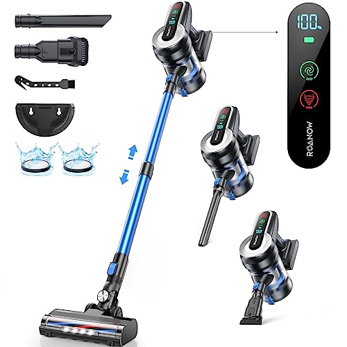 Roanow Cordless Vacuum Cleaner, 400W/33KPA Cordless Vacuum with LED Display, Lightweight & Ultra-Quiet Stick Vacuum Cleaner, 55Mins Runtime Vacuum Cleaner for Carpet and Floor, Home, Pet Hair Cleaning