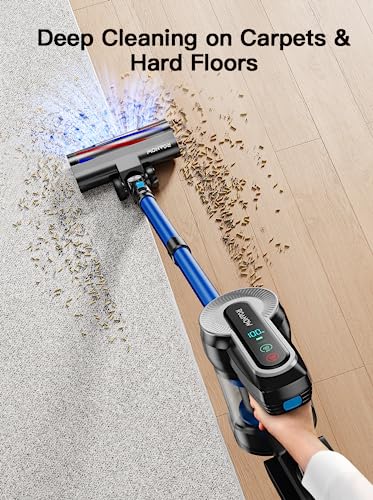 Roanow Cordless Vacuum Cleaner, 400W/33KPA Cordless Vacuum with LED Display, Lightweight & Ultra-Quiet Stick Vacuum Cleaner, 55Mins Runtime Vacuum Cleaner for Carpet and Floor, Home, Pet Hair Cleaning