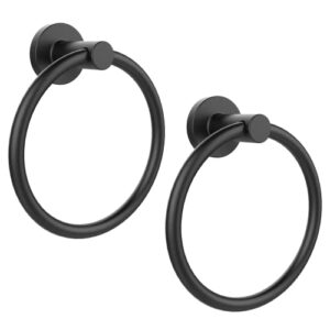 setsail towel holder for bathroom wall matte black towel ring 304 stainless steel hand towel holder heavy duty towel hanger for bath, kitchen, 2 pack