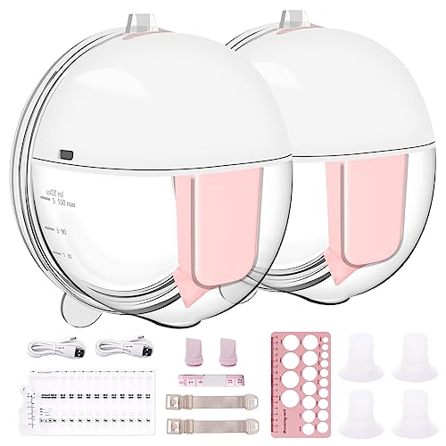 Wearable Breast Pump,PatPat Double Hands Free Breast Pump with 4 Modes 10 Levels Portable Electric Breast Pump 24mm/19mm/17mm,2 Pack Wearable Pumps Easy to Use and Clean,Leak-Proof