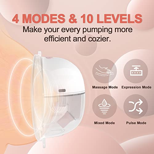 Wearable Breast Pump,PatPat Double Hands Free Breast Pump with 4 Modes 10 Levels Portable Electric Breast Pump 24mm/19mm/17mm,2 Pack Wearable Pumps Easy to Use and Clean,Leak-Proof