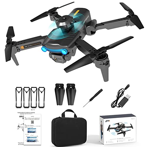 F187 Foldable Drone with Dual 1080p HD Camera, Mini Remote Control Quadcopter with LED Lights, WiFi FPV Real-Time Transmission, Auto Return, Follow Me, Headless Mode, 3D Flips, with Batteries (Black)