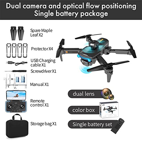 F187 Foldable Drone with Dual 1080p HD Camera, Mini Remote Control Quadcopter with LED Lights, WiFi FPV Real-Time Transmission, Auto Return, Follow Me, Headless Mode, 3D Flips, with Batteries (Black)