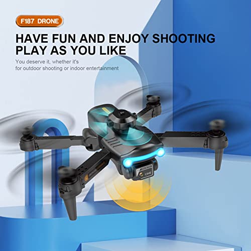 F187 Foldable Drone with Dual 1080p HD Camera, Mini Remote Control Quadcopter with LED Lights, WiFi FPV Real-Time Transmission, Auto Return, Follow Me, Headless Mode, 3D Flips, with Batteries (Black)