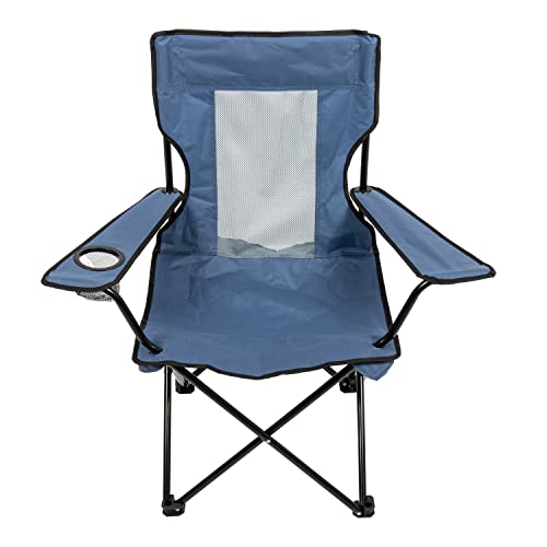 CAMP&GO Portable Folding Mesh Back Quad Camping Chair with Cup Holders and Carrying Bag, Steel