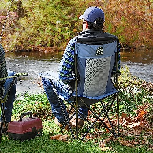 CAMP&GO Portable Folding Mesh Back Quad Camping Chair with Cup Holders and Carrying Bag, Steel