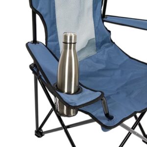 CAMP&GO Portable Folding Mesh Back Quad Camping Chair with Cup Holders and Carrying Bag, Steel