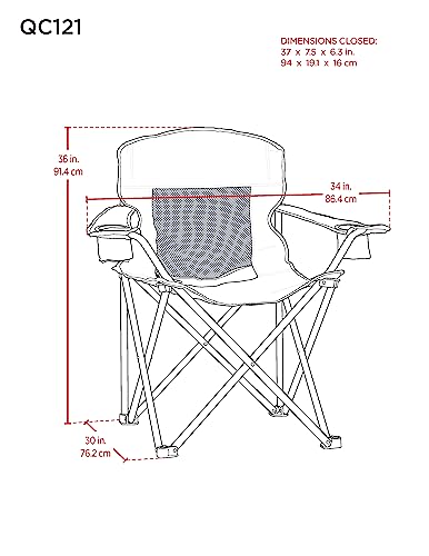 CAMP&GO Portable Folding Mesh Back Quad Camping Chair with Cup Holders and Carrying Bag, Steel