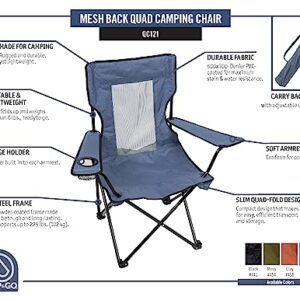 CAMP&GO Portable Folding Mesh Back Quad Camping Chair with Cup Holders and Carrying Bag, Steel