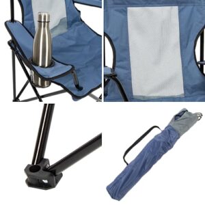 CAMP&GO Portable Folding Mesh Back Quad Camping Chair with Cup Holders and Carrying Bag, Steel