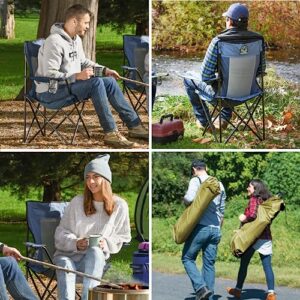 CAMP&GO Portable Folding Mesh Back Quad Camping Chair with Cup Holders and Carrying Bag, Steel