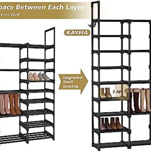 Kayfia 9 Tiers Shoe Rack Shoe Organizer Storage with Non-Woven Fabric Tall Shoe Shelf Shoe Stand Holds 50-55 Pairs Boots Sturdy Metal Shoe Rack Stackable Free Standing Shoe Racks for Entryway, Black