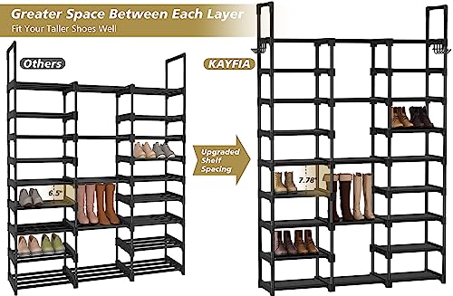 Kayfia 9 Tiers Shoe Rack Shoe Organizer Storage with Non-Woven Fabric Tall Shoe Shelf Shoe Stand Holds 50-55 Pairs Boots Sturdy Metal Shoe Rack Stackable Free Standing Shoe Racks for Entryway, Black