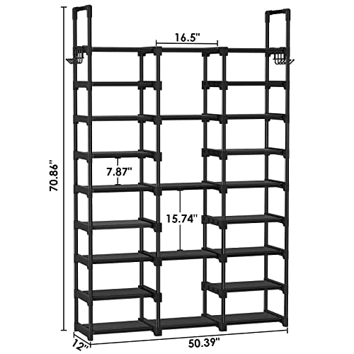 Kayfia 9 Tiers Shoe Rack Shoe Organizer Storage with Non-Woven Fabric Tall Shoe Shelf Shoe Stand Holds 50-55 Pairs Boots Sturdy Metal Shoe Rack Stackable Free Standing Shoe Racks for Entryway, Black