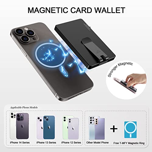 T-MFY Slim Magnetic Wallet for Men, Pop Up Credit Card Holder Ridge Wallet with Money Clip for Men and Women, RFID Blocking Slim Metal Wallet for Phone with Free Magnetic Ring and Gift Box