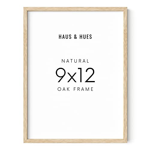 HAUS AND HUES 9x12 Picture Frame - 9 X 12 Frame Wooden Picture Frames for Crafts, 9x12 Frame Wood Picture Frames, 9 X 12 Picture Frame Natural Wood Frames,12x9 Picture Frame Wood (Beige Oak Frame)