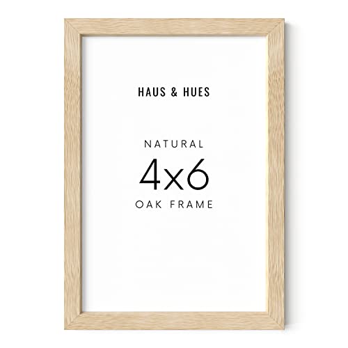 HAUS AND HUES 4x6 Picture Frame Wood - Set of 1 Natural Wood Frame 4x6, Beige Photo Frame 4x6 for Walls, 4x6 Wood Picture Frame, 4 by 6 Picture Frame, 4x6 Frames for Pictures (Beige Oak Frame)