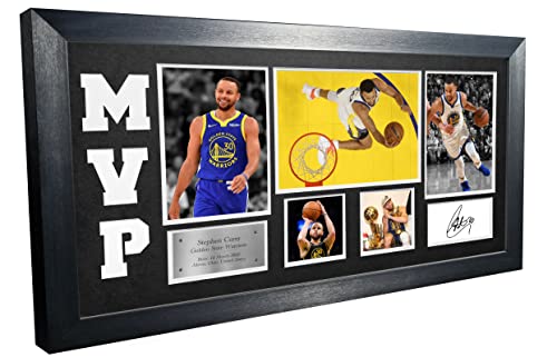 MVP Black or White Steph Stephen Curry Golden State Warriors Signed Autographed Photo Photograph Picture Frame Basketball Poster Gift (Black Mount)