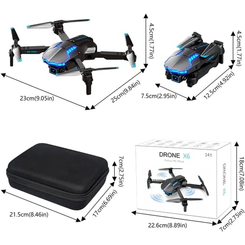 X6pro Drones with Camera for Adults 4K, Ultra HD Dual Shot 1080P Drone Quadcopter for Kids and Beginners, FPV Remote Control Toy One Button Start Speed Adjustment Smart Obstacle Avoidance (Black)