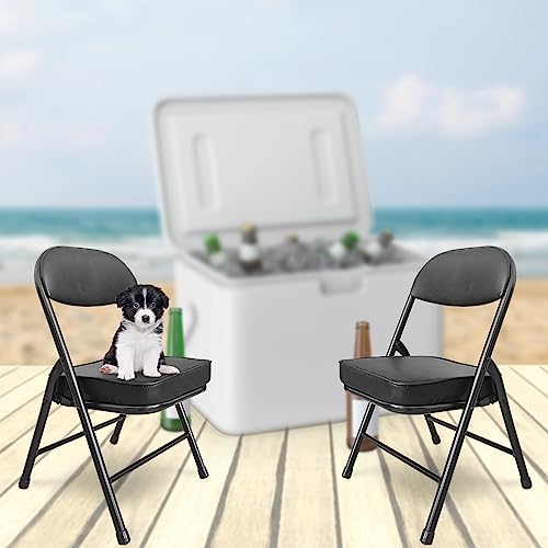 fusehome Mini Folding Chair, Portable Camping Chair with Padded Seat, Card Table Chairs, Lightweight and Compact Lawn Chair, for Patio, Garage, Camping, Fishing, Hiking, Hunting, Picnic, Beach, Black