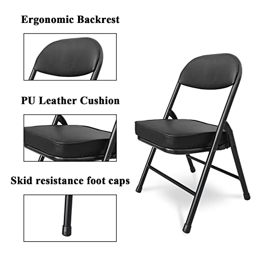 fusehome Mini Folding Chair, Portable Camping Chair with Padded Seat, Card Table Chairs, Lightweight and Compact Lawn Chair, for Patio, Garage, Camping, Fishing, Hiking, Hunting, Picnic, Beach, Black