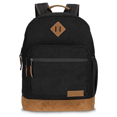 Wrangler Yellowstone Sturdy Backpack for Travel Classic Logo Water Resistant Casual Daypack for Travel with Padded Laptop Notebook Sleeve (Black Corduroy)