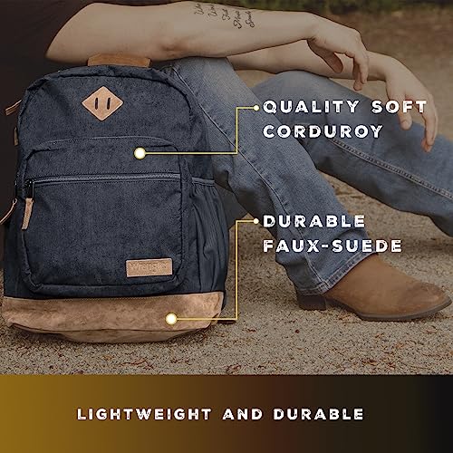 Wrangler Yellowstone Sturdy Backpack for Travel Classic Logo Water Resistant Casual Daypack for Travel with Padded Laptop Notebook Sleeve (Black Corduroy)