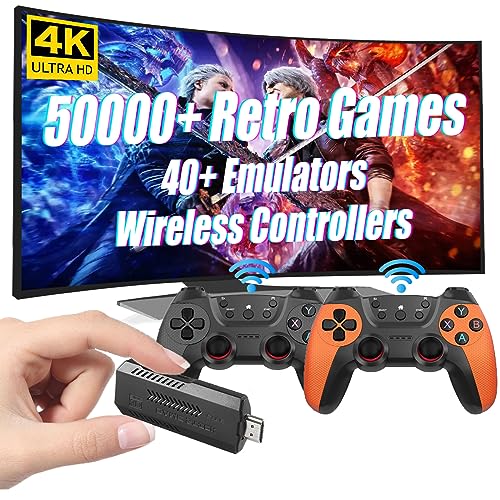 Wireless Retro Game Console, 128G Game Stick Built in 50,000 Games, 40+ Emulators, Dual Wireless Controllers, Plug & Play Video Game Consoles, 4K HDMI Nostalgia Stick Game for TV