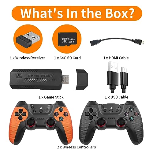 Wireless Retro Game Console, 128G Game Stick Built in 50,000 Games, 40+ Emulators, Dual Wireless Controllers, Plug & Play Video Game Consoles, 4K HDMI Nostalgia Stick Game for TV